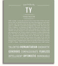 Ty Personalized Name Meaning Art Prints – Name Stories
