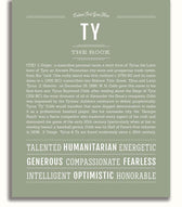 Ty Personalized Name Meaning Art Prints – Name Stories