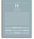 Ty Personalized Name Meaning Art Prints – Name Stories
