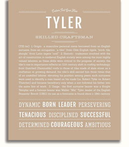 Tyler Personalized Name Meaning Art Prints – Name Stories