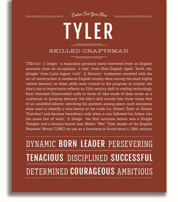 Tyler Personalized Name Meaning Art Prints – Name Stories
