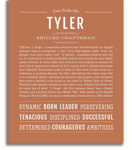 Tyler Personalized Name Meaning Art Prints – Name Stories