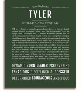 Tyler Personalized Name Meaning Art Prints – Name Stories