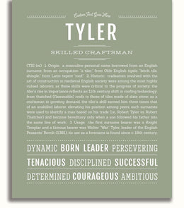 Tyler Personalized Name Meaning Art Prints – Name Stories