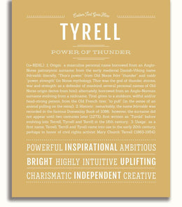 Tyrell Personalized Name Meaning Art Prints – Name Stories