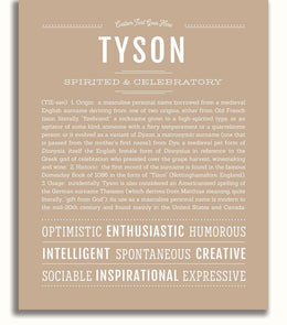 Tyson Personalized Name Meaning Art Prints – Name Stories