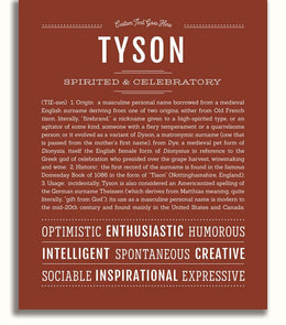 Tyson Personalized Name Meaning Art Prints – Name Stories