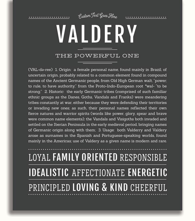 Valdery Personalized Name Meaning Art Prints – Name Stories