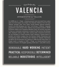 Valencia Personalized Name Meaning Art Prints – Name Stories