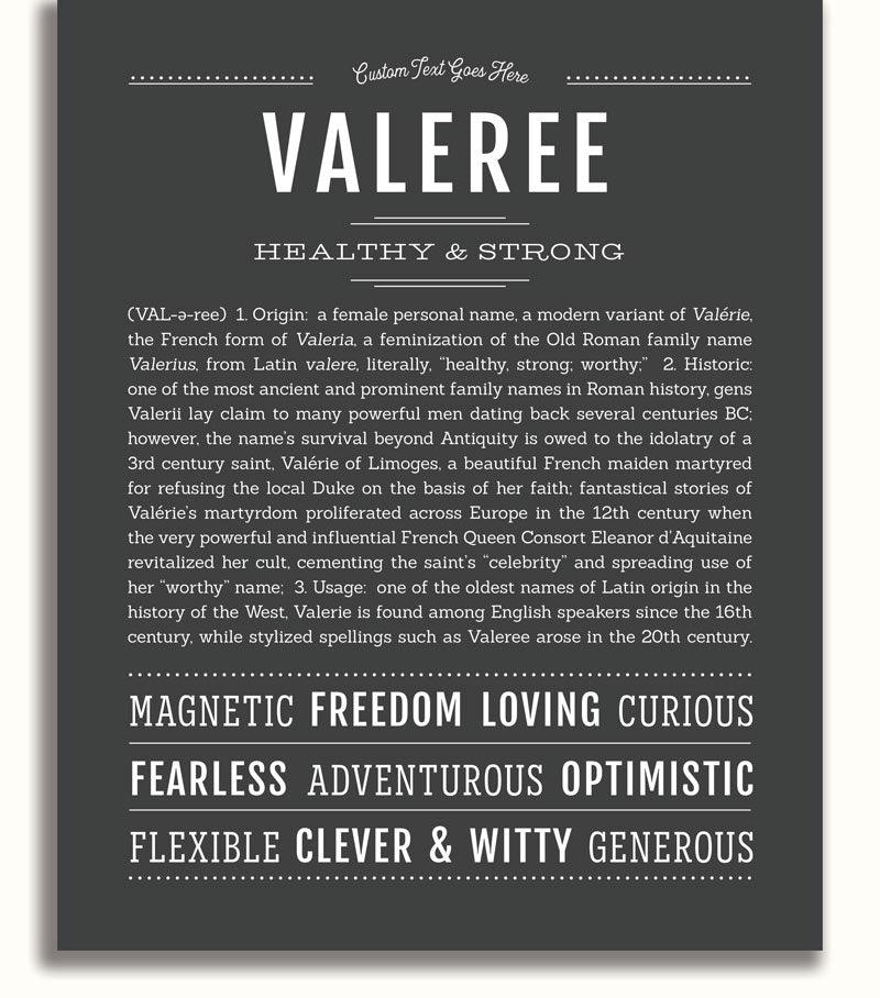 Valeree Personalized Name Meaning Art Prints – Name Stories
