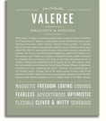 Valeree Personalized Name Meaning Art Prints – Name Stories