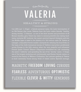 Valeria Personalized Name Meaning Art Prints – Name Stories