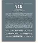 Van Personalized Name Meaning Art Prints – Name Stories