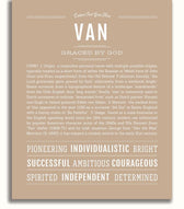 Van Personalized Name Meaning Art Prints – Name Stories