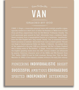 Van Personalized Name Meaning Art Prints – Name Stories