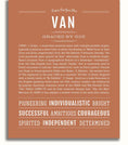 Van Personalized Name Meaning Art Prints – Name Stories