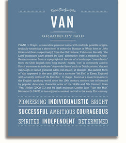 Van Personalized Name Meaning Art Prints – Name Stories