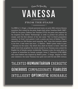 Vanessa Personalized Name Meaning Art Prints – Name Stories