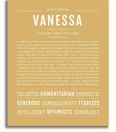 Vanessa Personalized Name Meaning Art Prints – Name Stories