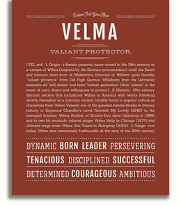 Velma Personalized Name Meaning Art Prints – Name Stories