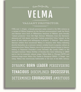 Velma Personalized Name Meaning Art Prints – Name Stories