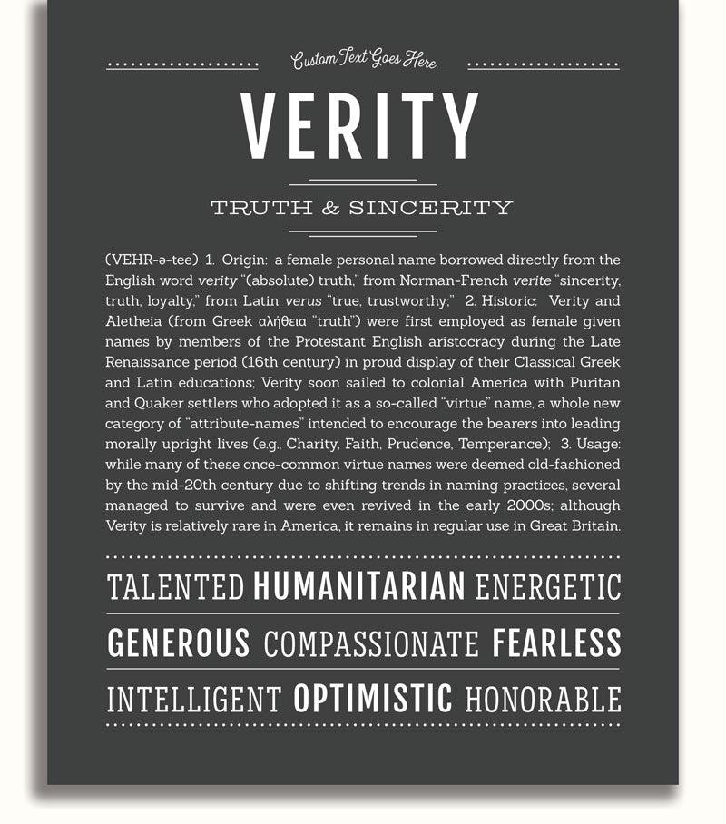 Verity Personalized Name Meaning Art Prints – Name Stories