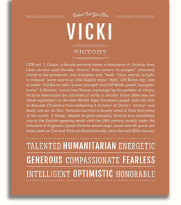 Vicki Personalized Name Meaning Art Prints – Name Stories