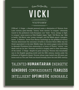 Vicki Personalized Name Meaning Art Prints – Name Stories