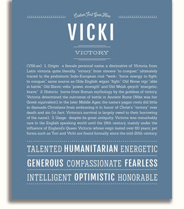 Vicki Personalized Name Meaning Art Prints – Name Stories