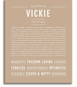 Vickie Personalized Name Meaning Art Prints – Name Stories