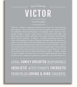 Victor Personalized Name Meaning Art Prints – Name Stories