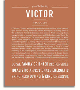 Victor Personalized Name Meaning Art Prints – Name Stories