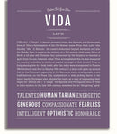 Vida Personalized Name Meaning Art Prints – Name Stories