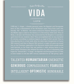 Vida Personalized Name Meaning Art Prints – Name Stories
