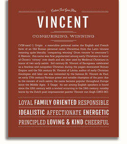 Vincent Personalized Name Meaning Art Prints – Name Stories