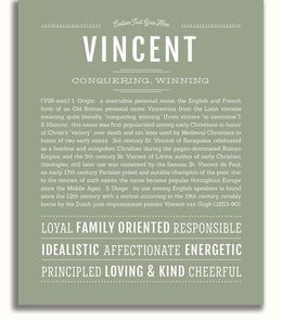 Vincent Personalized Name Meaning Art Prints – Name Stories