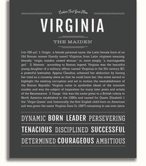 Virginia Personalized Name Meaning Art Prints – Name Stories