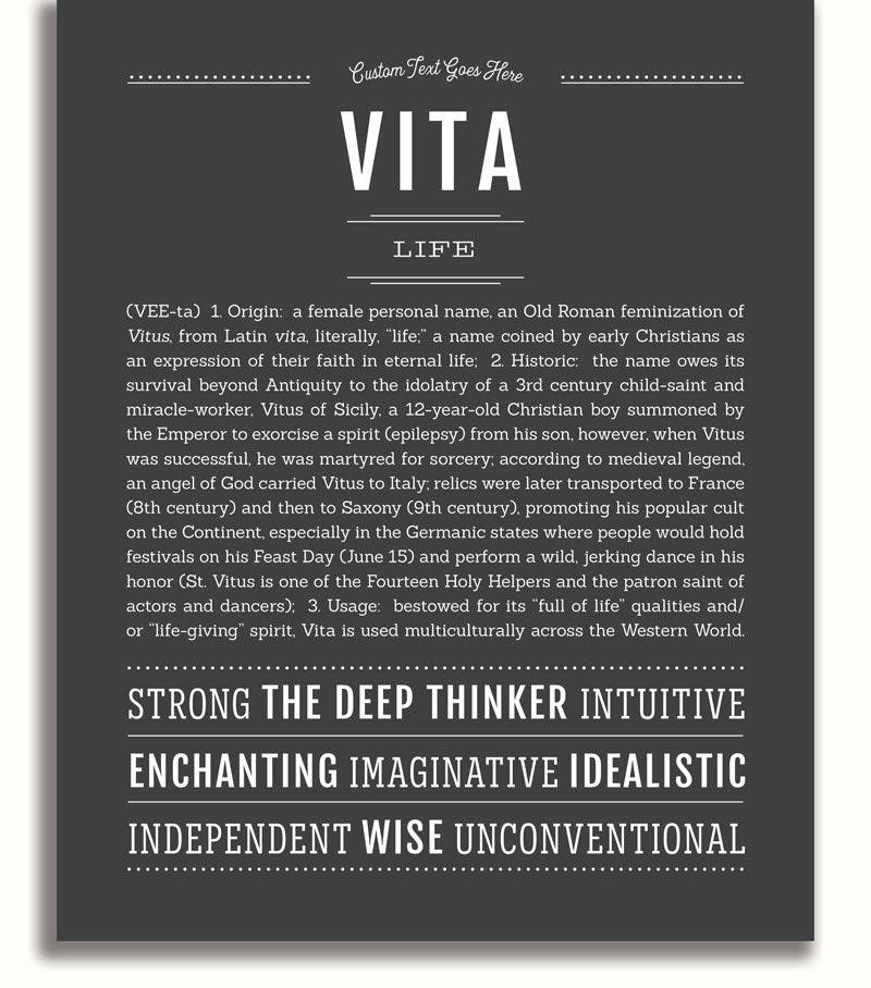 Vita Personalized Name Meaning Art Prints – Name Stories