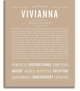 Vivianna Personalized Name Meaning Art Prints – Name Stories