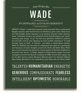 Wade Personalized Name Meaning Art Prints – Name Stories
