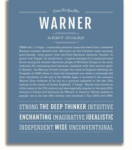 Warner Personalized Name Meaning Art Prints – Name Stories