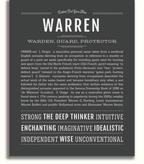 Warren Personalized Name Meaning Art Prints – Name Stories