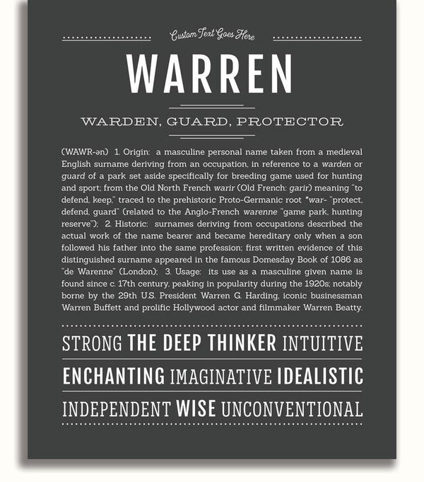 Warren | Name Art Print - Personalized Custom Gifts – Name Stories
