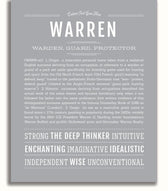 Warren Personalized Name Meaning Art Prints – Name Stories