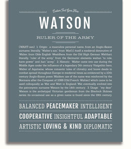 Watson Personalized Name Meaning Art Prints – Name Stories