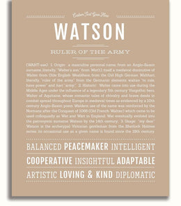 Watson Personalized Name Meaning Art Prints – Name Stories