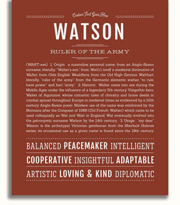 Watson Personalized Name Meaning Art Prints – Name Stories