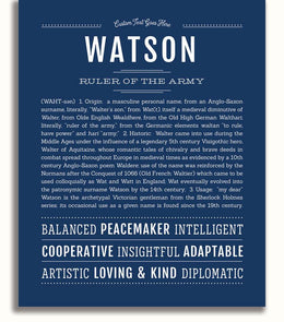 Watson Personalized Name Meaning Art Prints – Name Stories