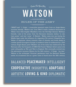 Watson Personalized Name Meaning Art Prints – Name Stories