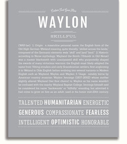 Waylon Personalized Name Meaning Art Prints – Name Stories